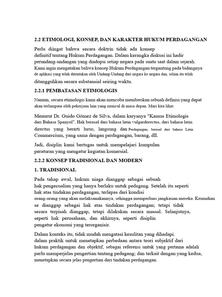 2.2 Etimologi, Konsep, Dan Karakter Hukum Perdagangan | PDF