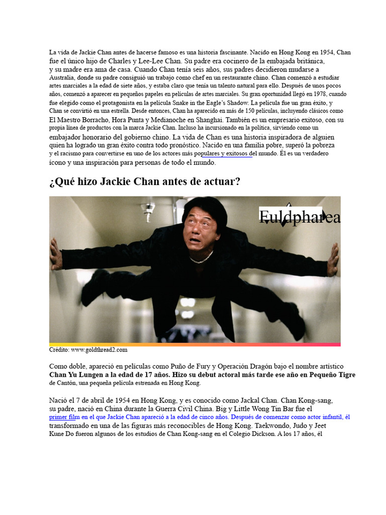 La Fascinante Historia de La Vida de Jackie Chan | PDF