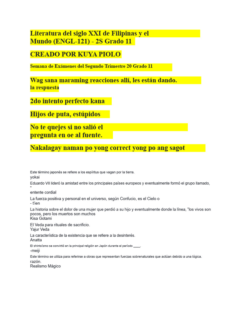 Literatura Del Siglo XXI de Filipinas y Del Mundo (ENGL-121) - 2S ...