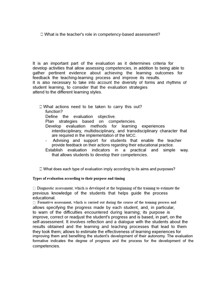 What Is The Teacher's Role in Competency-Based Assessment? | PDF ...