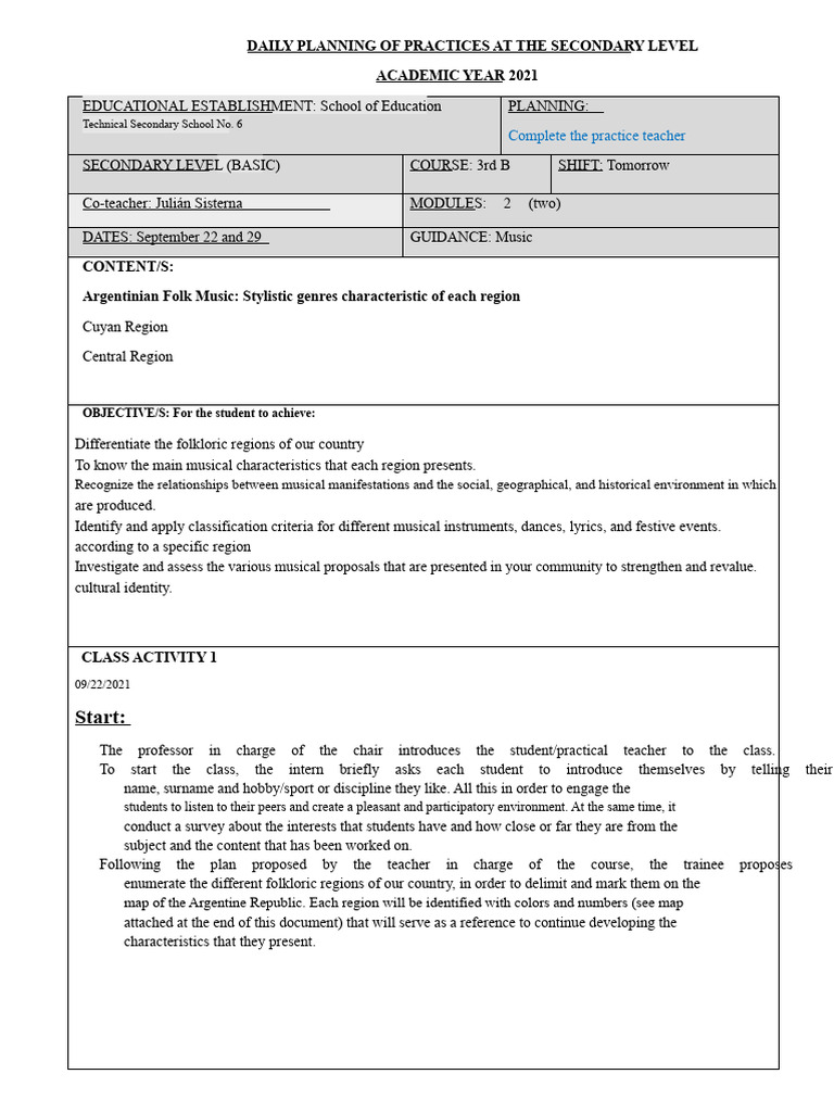 Daily Practice Planning at Secondary Level - The 2 Classes | PDF