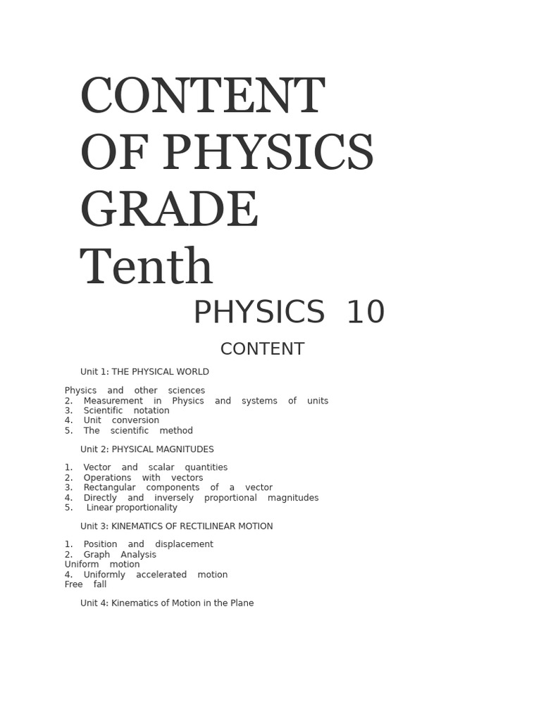 Tenth Grade Physics Curriculum Guide | PDF
