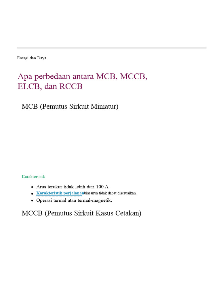 Perbandingan MCB, MCCB, RCCB, dan ELCB | PDF