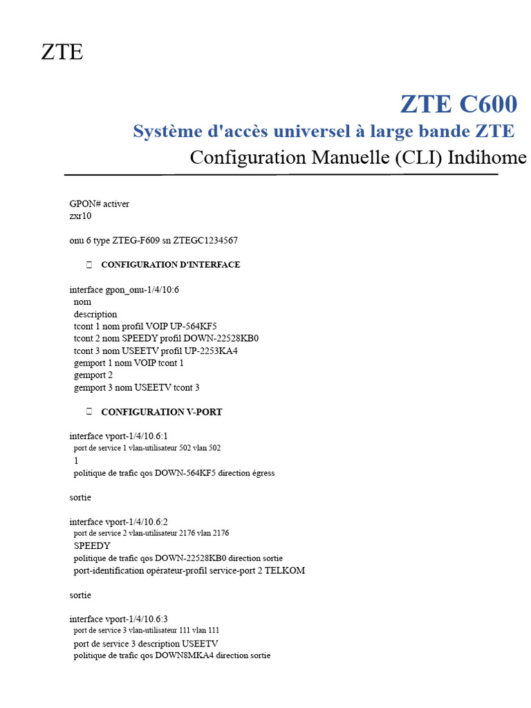 Configuration ZTE C600 GPON et Services | PDF | l'Internet | Protocoles ...