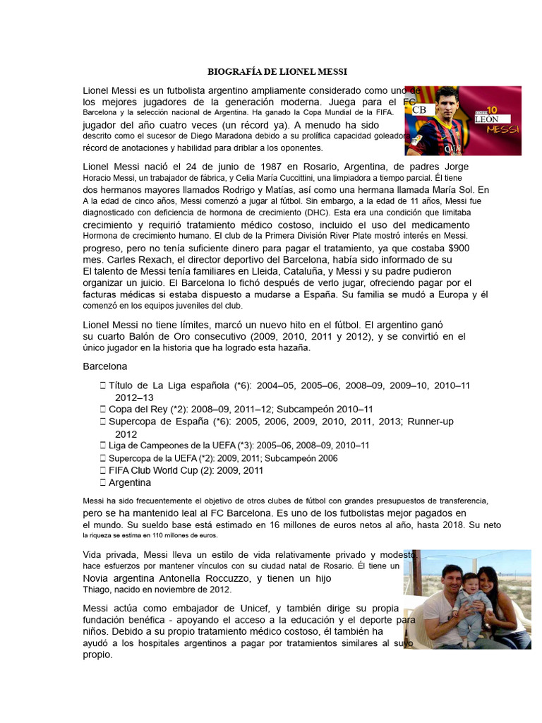 Biografía de Lionel Messi | PDF | Lionel Messi | Asociación de Futbol