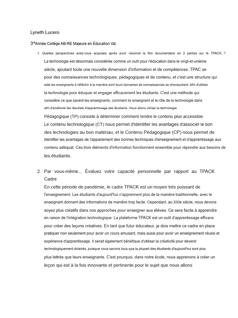 Perspectives sur le cadre TPACK en éducation | PDF | Pédagogie ...