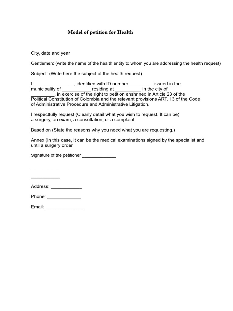Model of Petition Right For Health | PDF