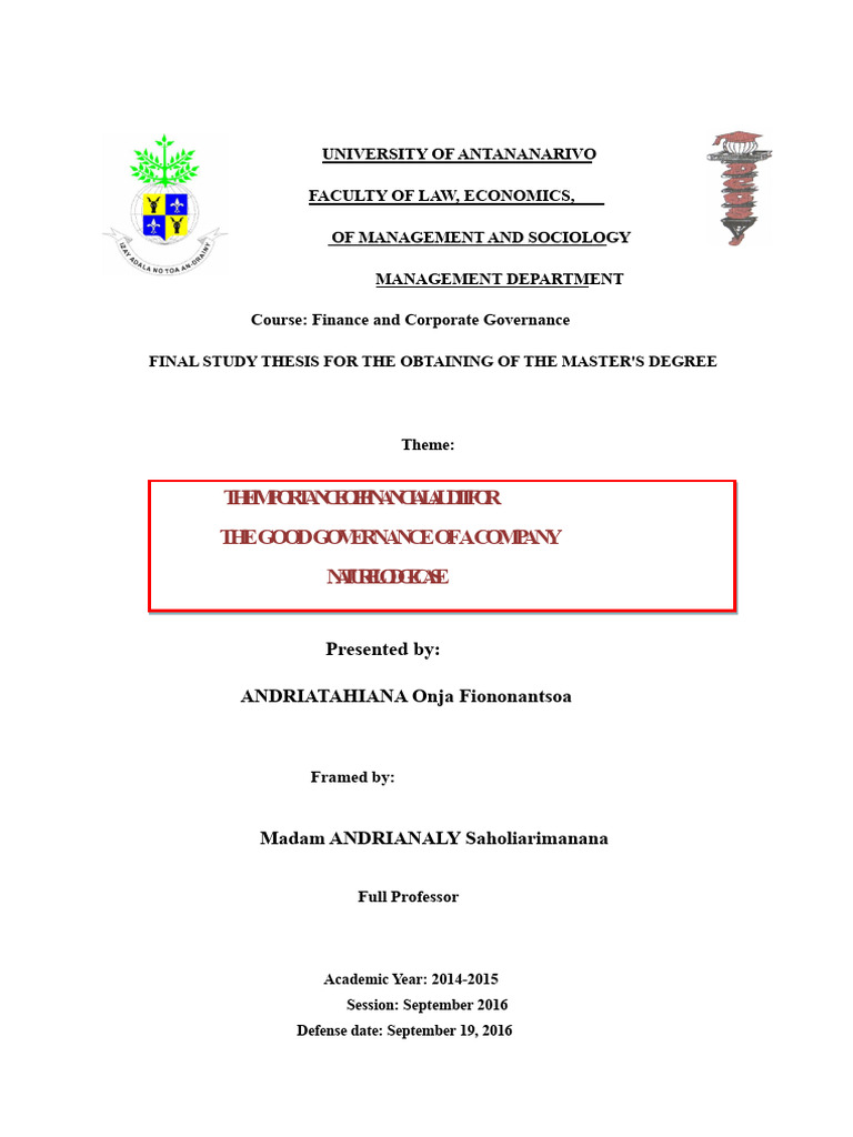 Contribution of Financial Audit To Good Corporate Governance Thesis ...