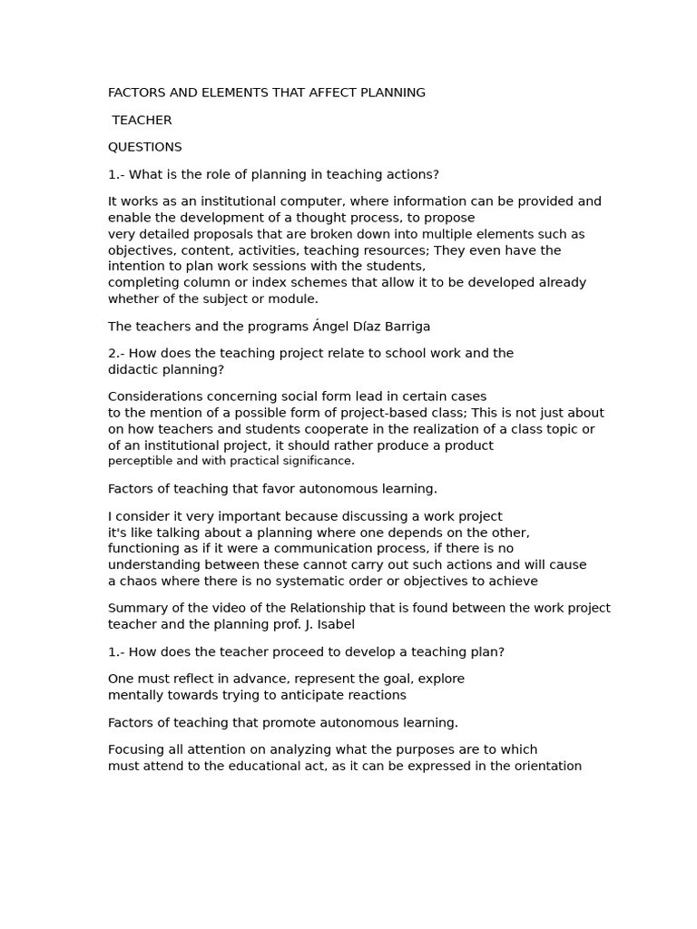 Factors and Elements That Influences Planning | PDF | Pedagogy | Teachers