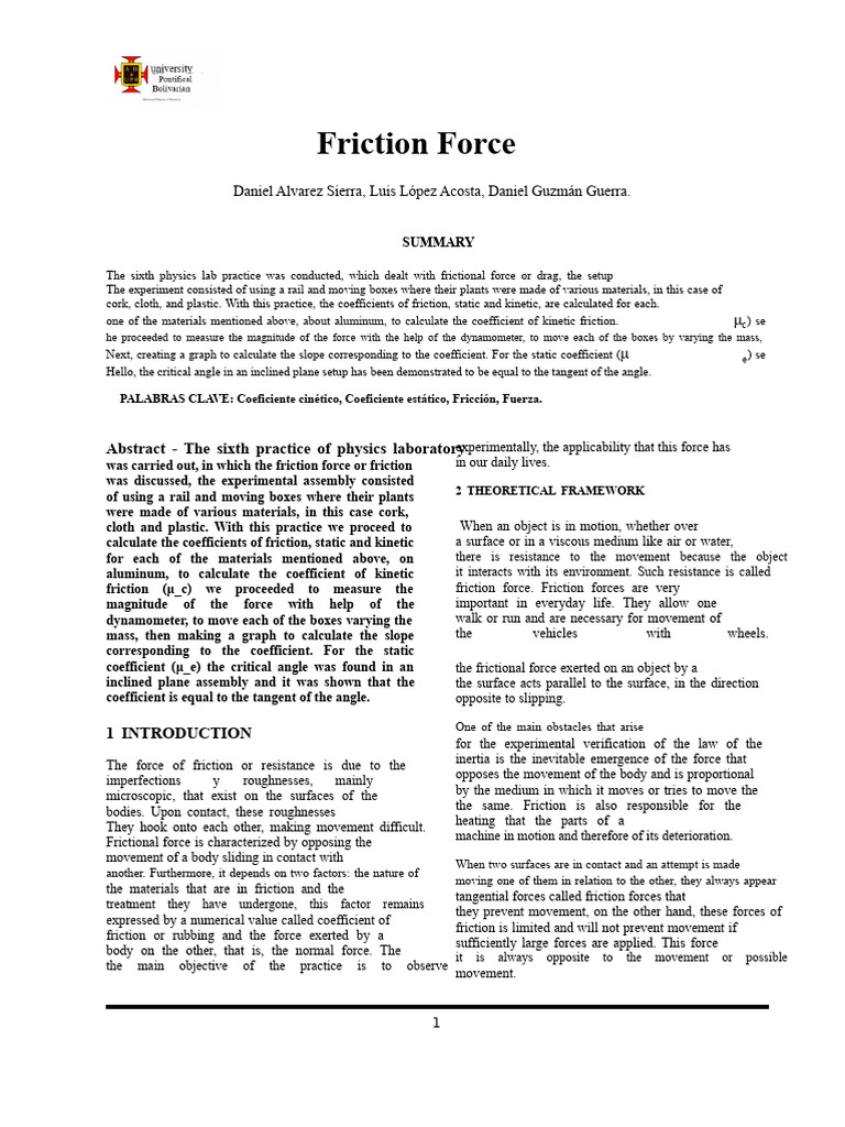 Friction Force Experiment Analysis | PDF | Friction | Force