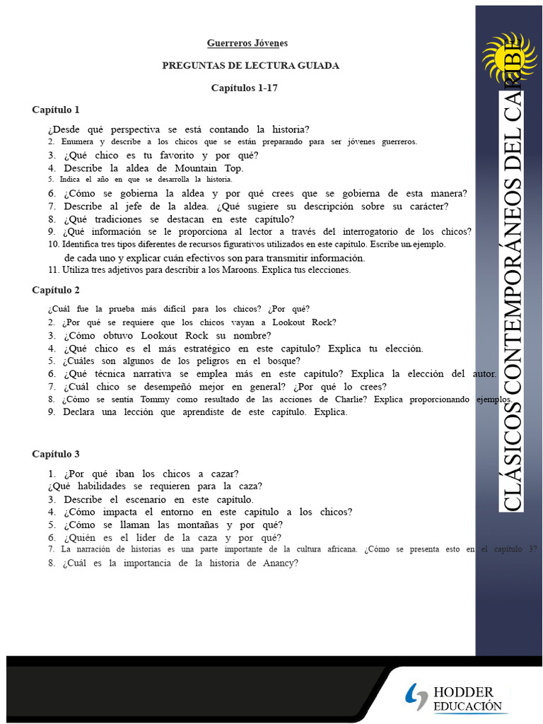 Preguntas de Lectura Guiada para Jóvenes Guerreros | PDF
