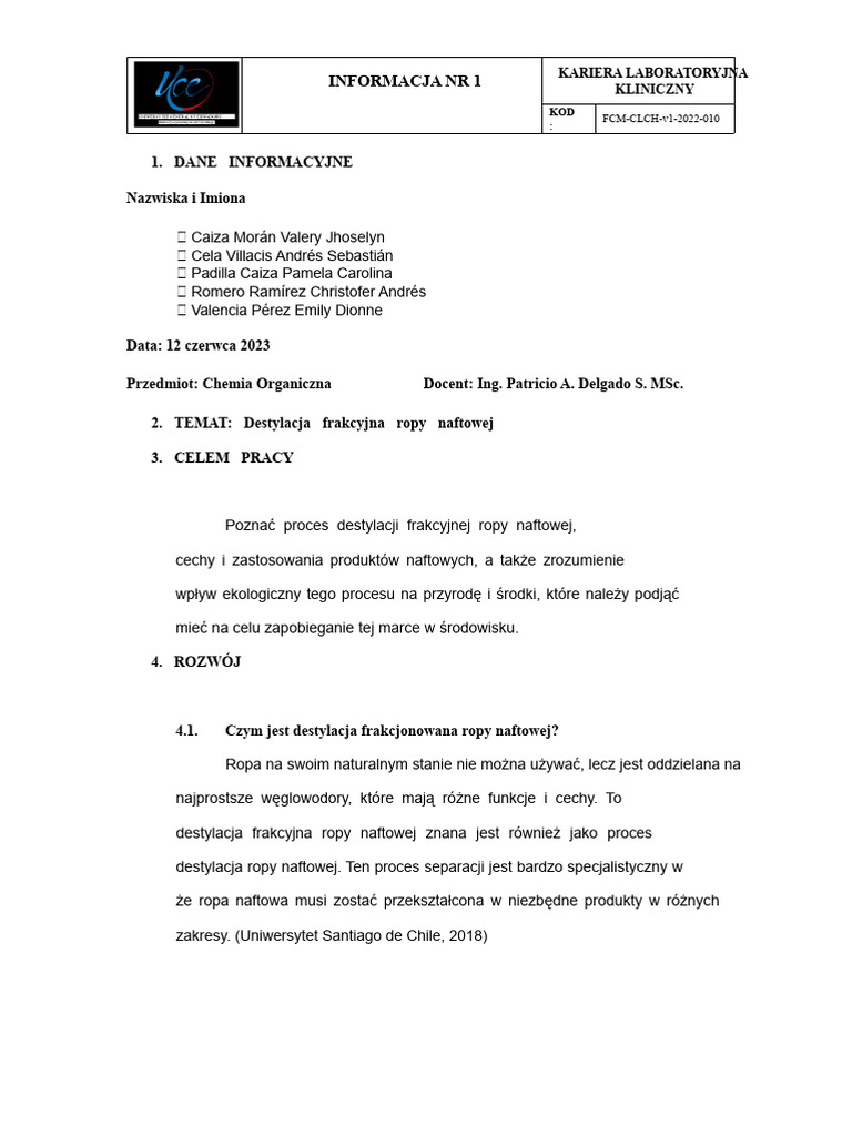 Raport Destylacja Frakcyjna Ropy Naftowej | PDF