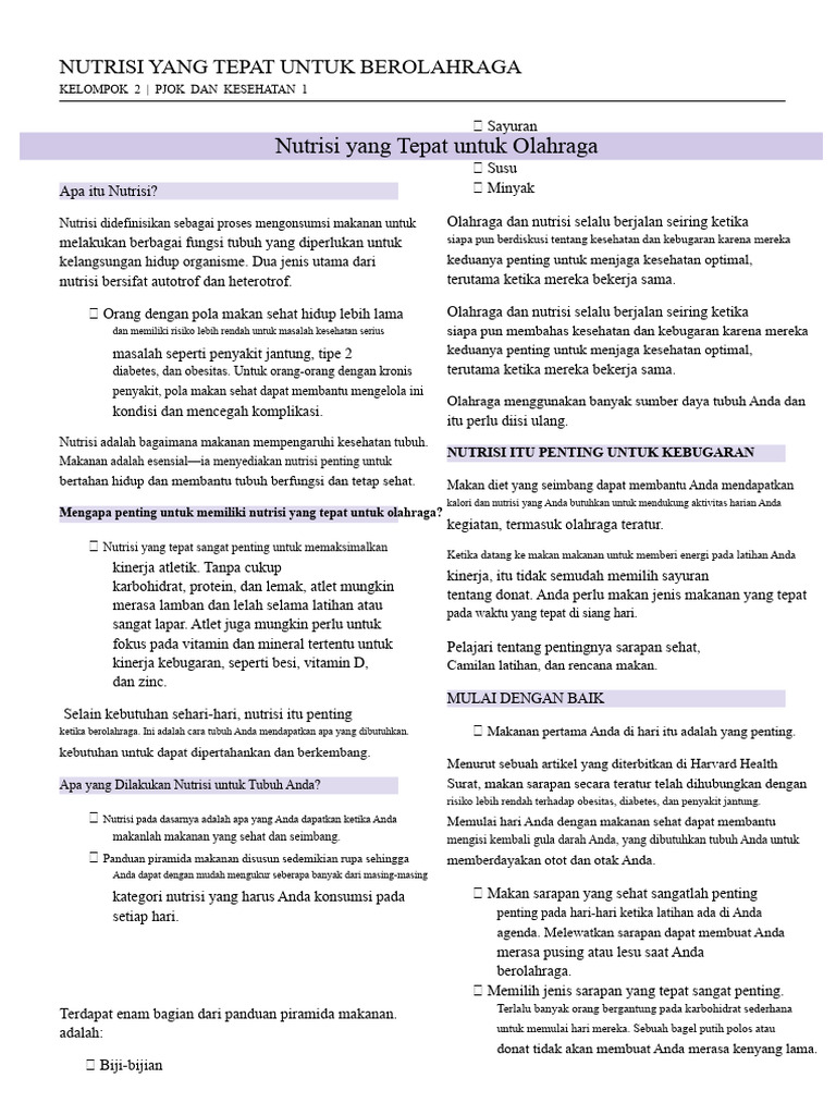 Nutrisi Optimal untuk Atlet dan Olahraga | PDF