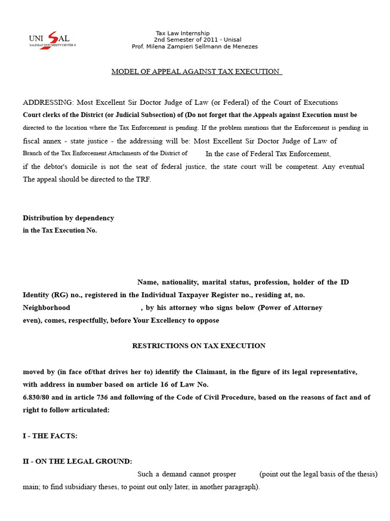 Model of Objections To Enforcement | PDF | Judgment (Law) | Judge