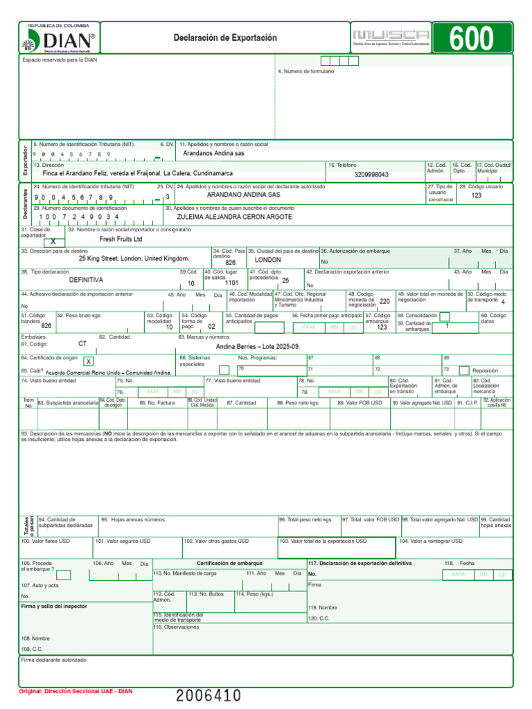 1-Formulario - 600 - 2014-Declaracion de Exportacion | PDF | aduana | Arancel