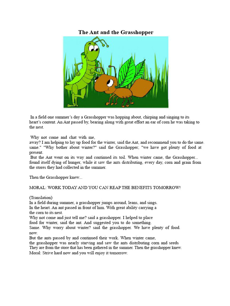 Ant vs. Grasshopper: A Fable on Hard Work | PDF