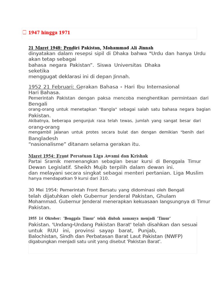 Sejarah Bangladesh Dari 1947 Hingga 1971 | PDF
