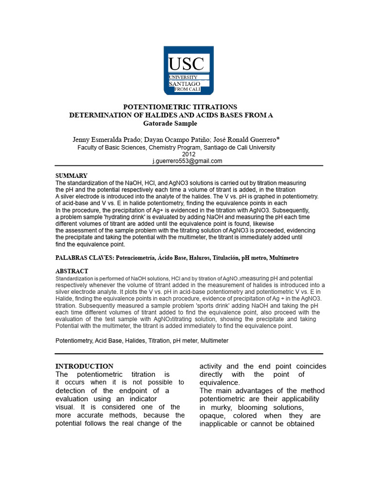 Titrations-Potentiometric | PDF | Titration | Chemistry