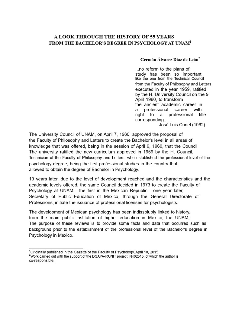 History of The 55 Years of The Bachelor's Degree in Psychology at UNAM ...