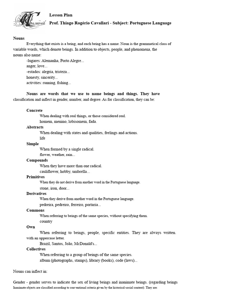 Lesson Plan - Nouns (Complete) Mod 1 | PDF | Grammatical Gender | Plural