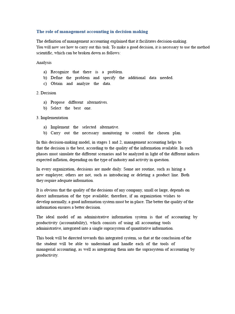 The Role of Managerial Accounting in Decision Making PDF | PDF ...