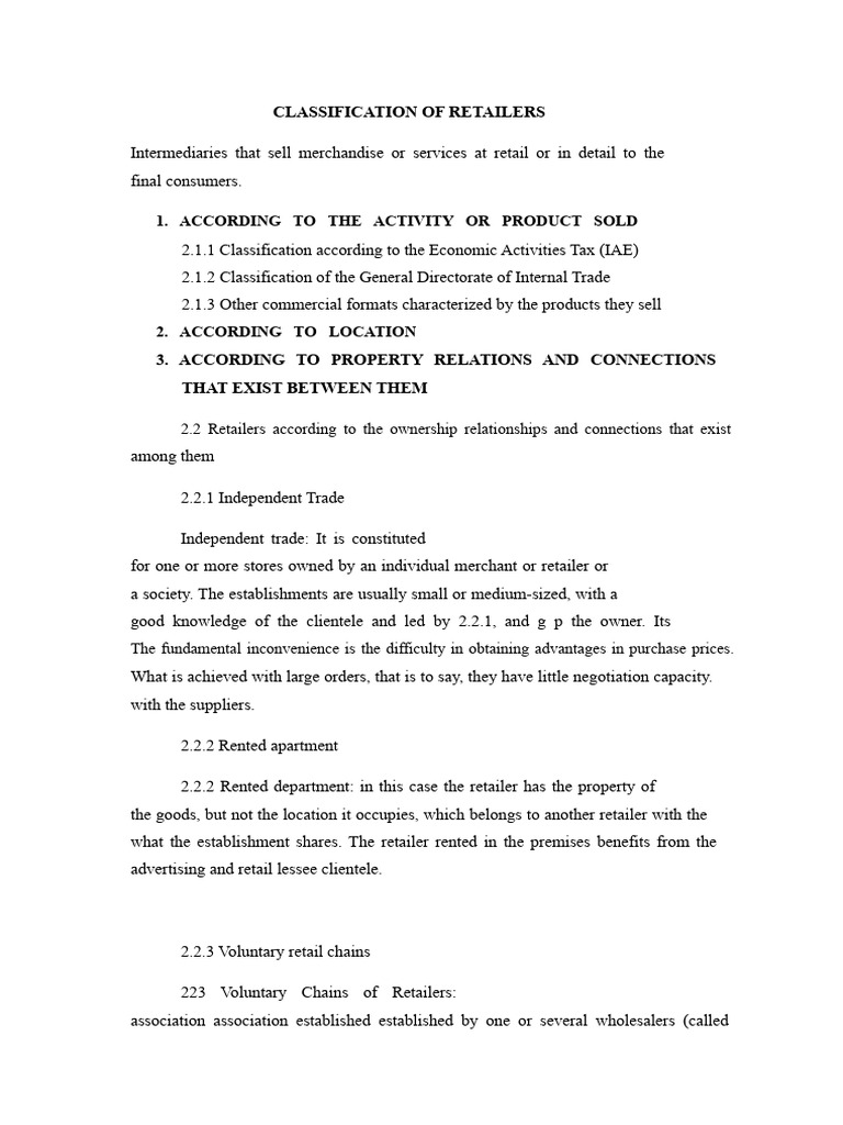 Classification of Retailers | PDF | Franchising | Retail