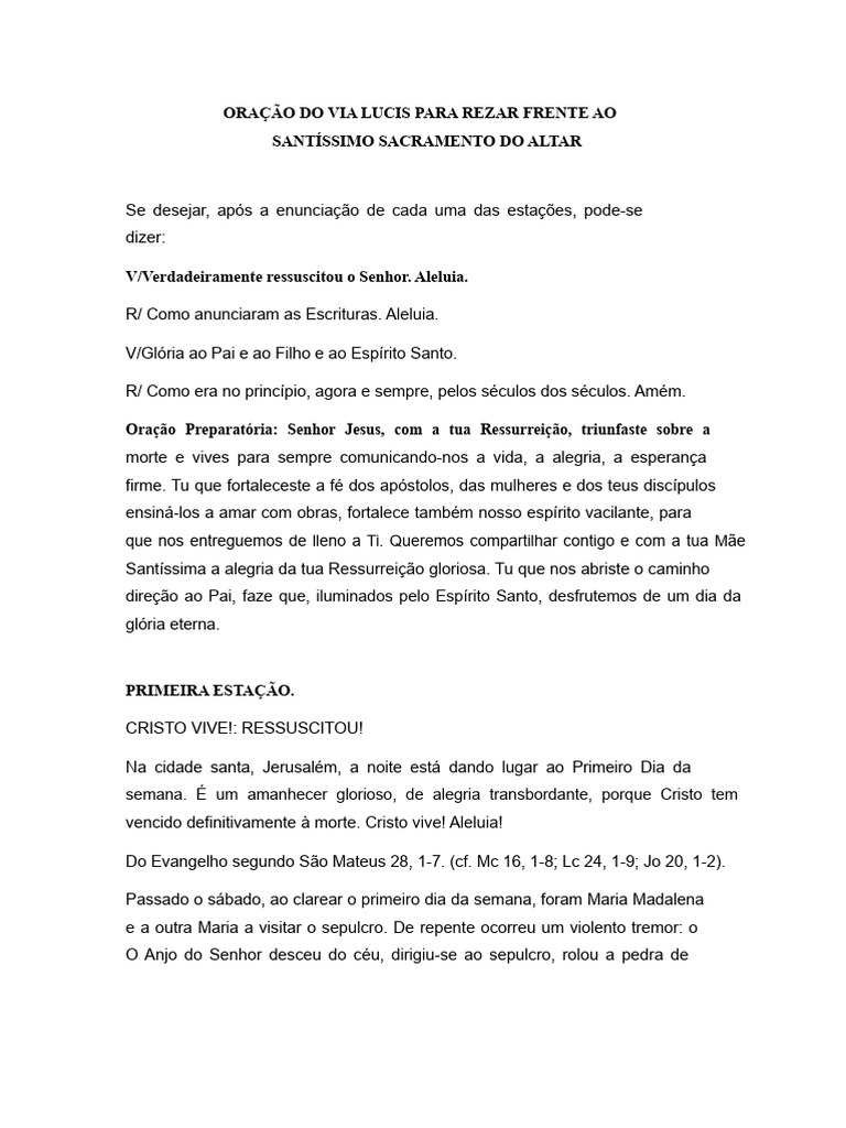 Oração do Via Lucis: Ressurreição de Cristo | PDF | Ressurreição de ...