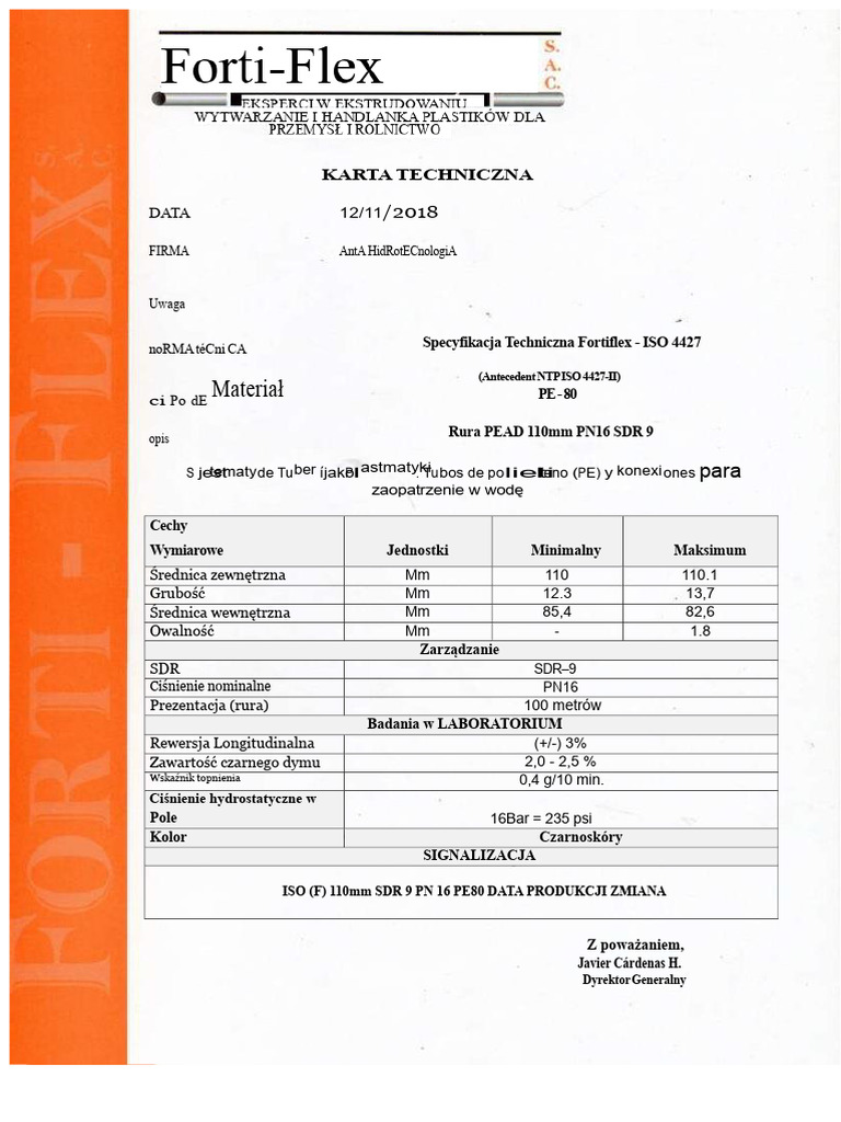Zaktualizowana Karta Techniczna 110mm PN 16 | PDF