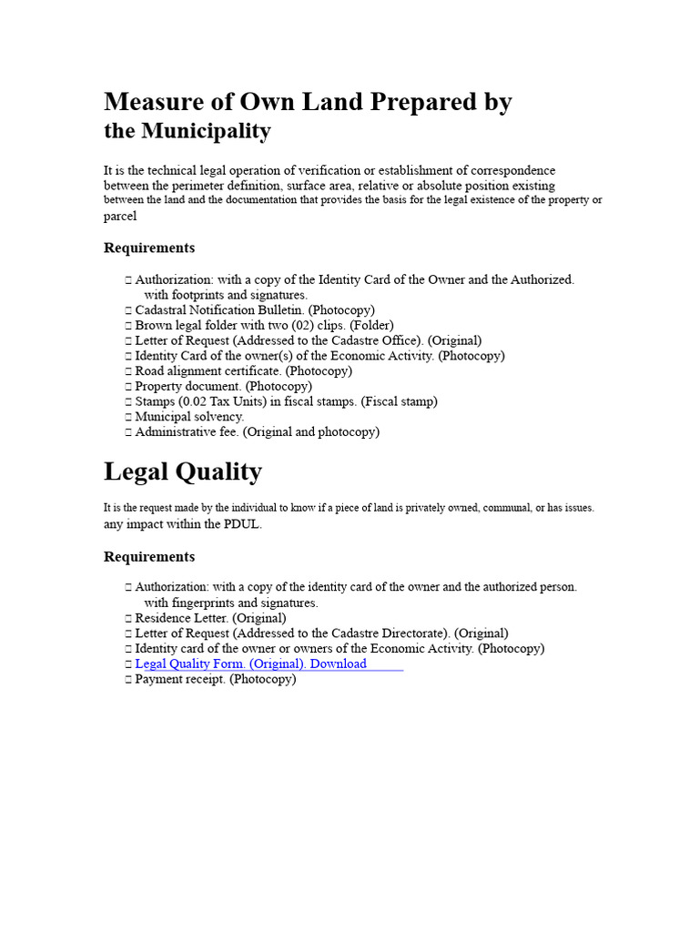 Municipal Land Verification Requirements | PDF | Identity Document