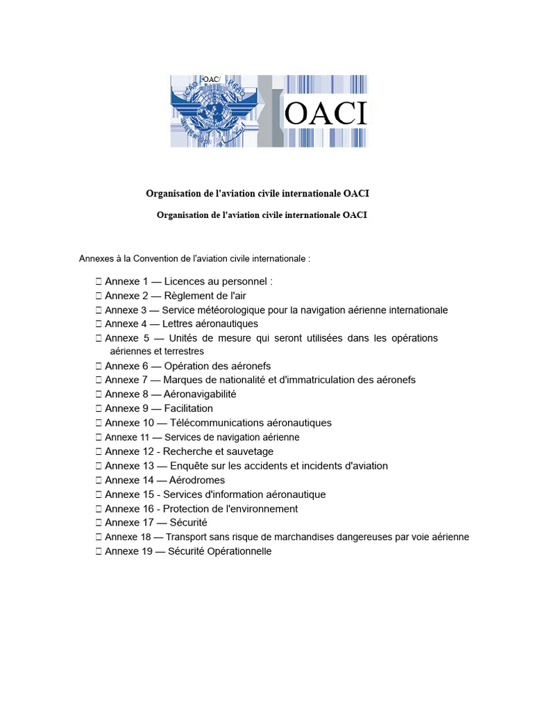 Annexes de l'OACI : Guide complet | PDF