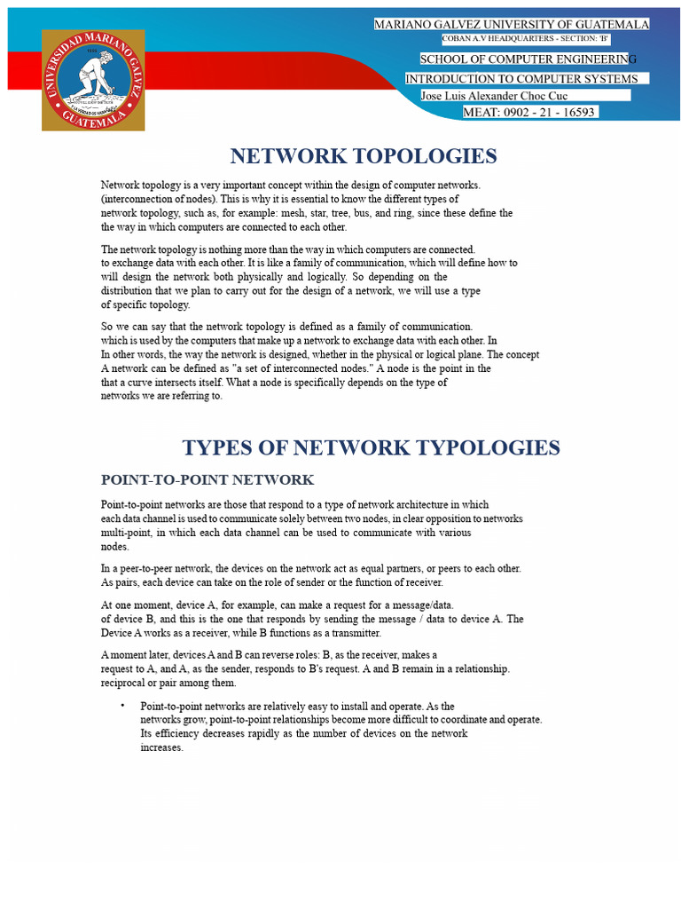 NETWORK TOPOLOGIES - Introduction To Computer Systems | PDF | Network ...