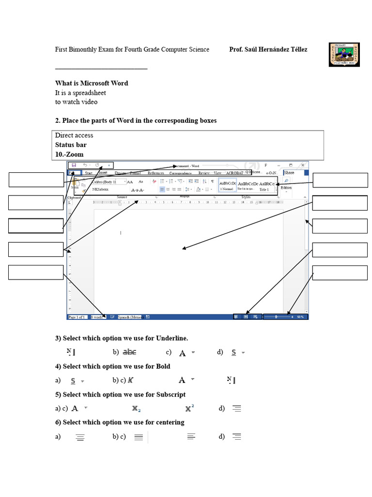Computer Exam Fourth Grade | PDF