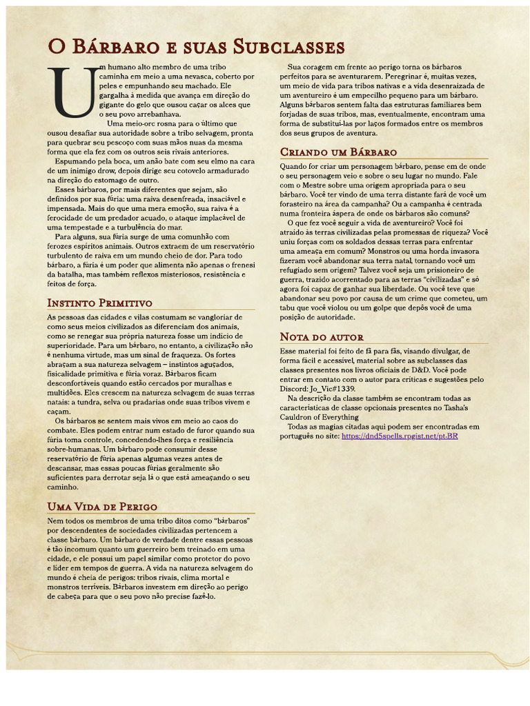 The Barbarian and Its Subclasses | PDF