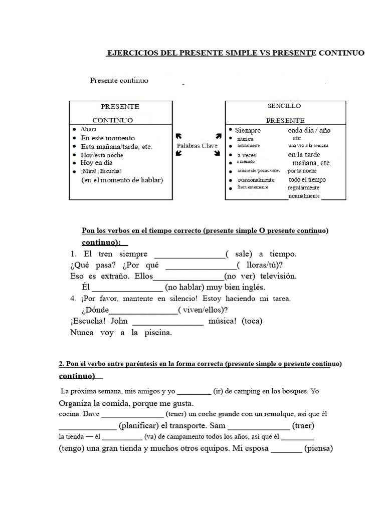 Ejercicios de Presente Simple VS Presente Continuo | PDF | Verbo