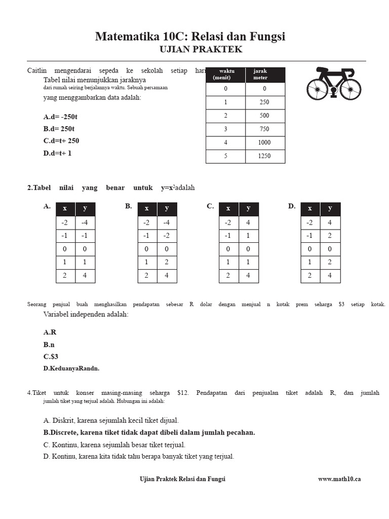 Ujian Praktik Relasi dan Fungsi Matematika | PDF