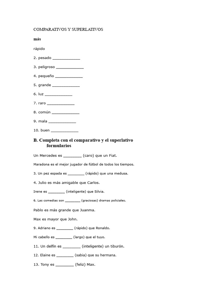 Examen 1 de Comparativos y Superlativos | PDF