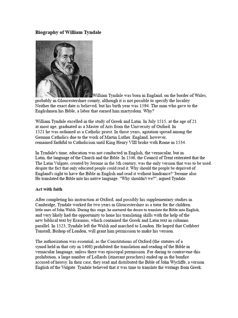 William Tyndale: Life and Legacy | PDF | William Tyndale | Bible