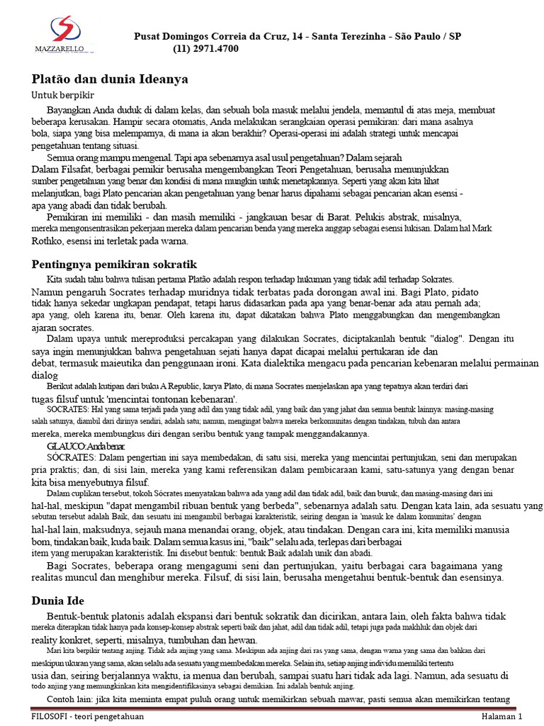 Teori Pengetahuan Plato dan Sumbernya | PDF