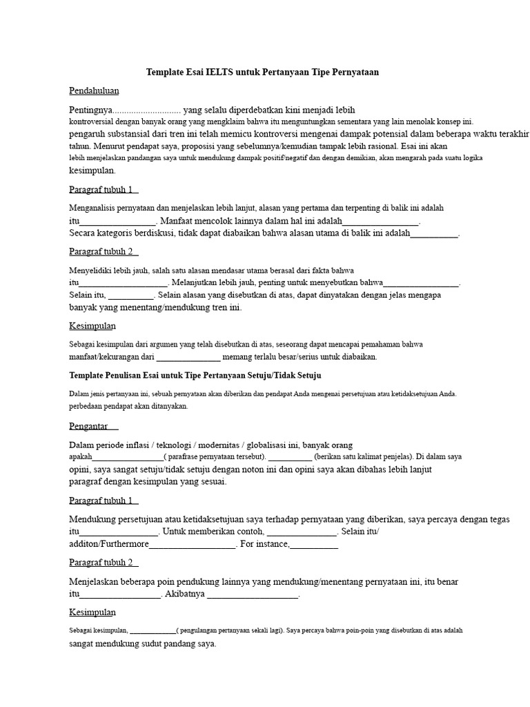 Template Esai IELTS: Panduan Lengkap | PDF