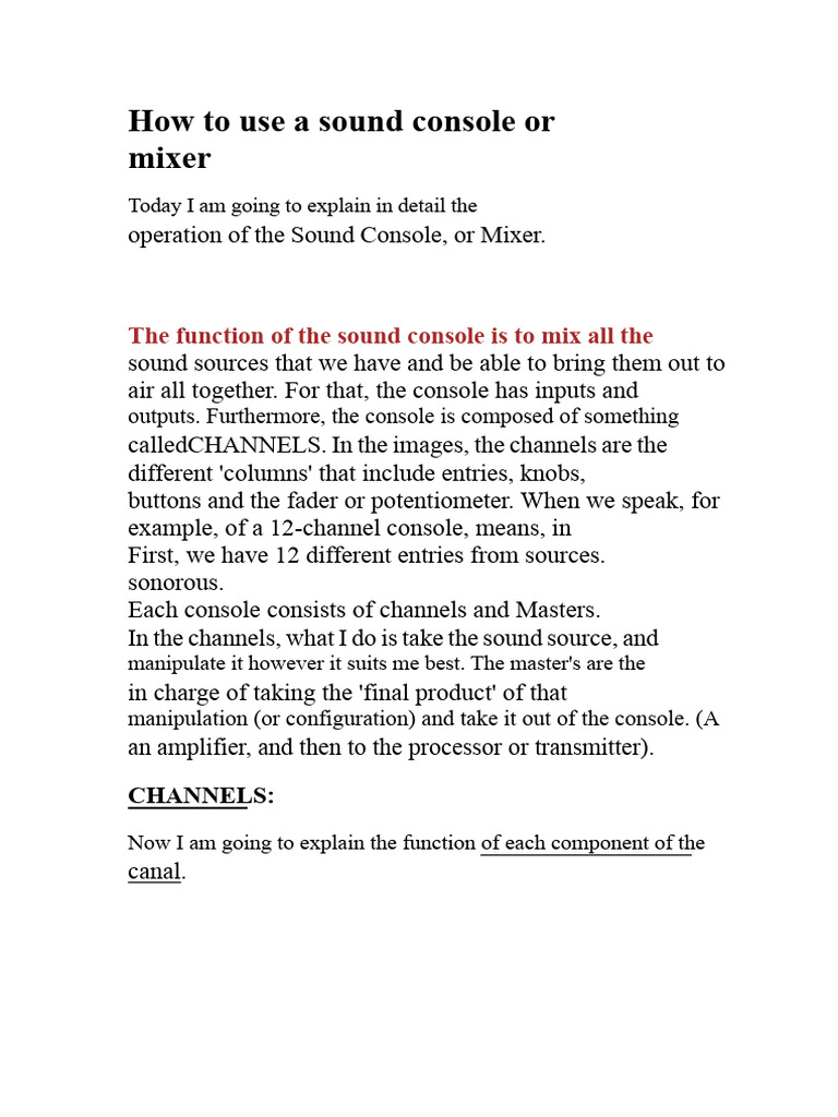 Mixing Console Operation Guide | PDF | Acoustics | Electronics