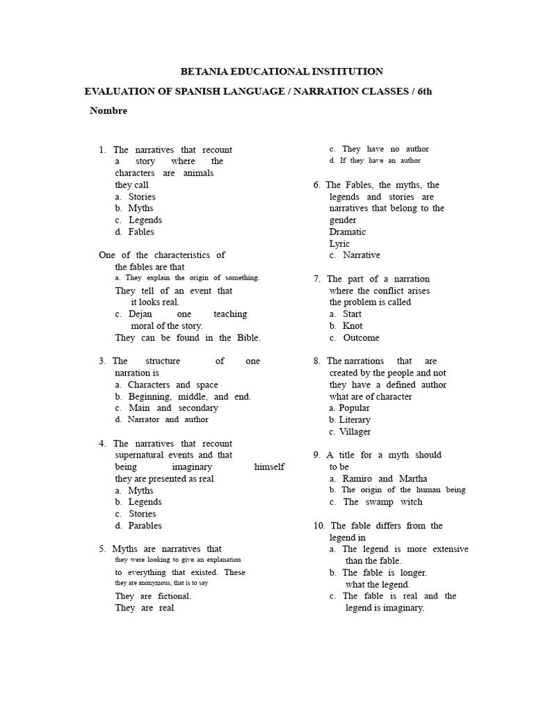 Evaluation - Narration Classes | PDF | Legends | Narrative