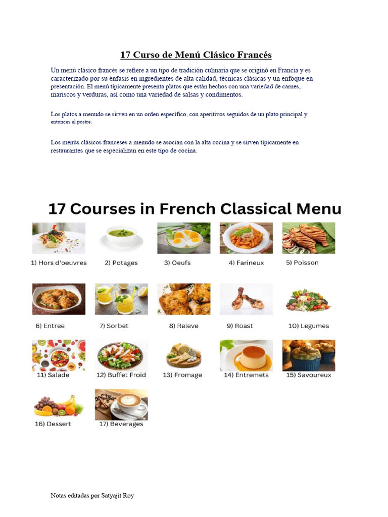 Menú Clásico Francés y Acompañamientos | PDF | ensalada | Cocina