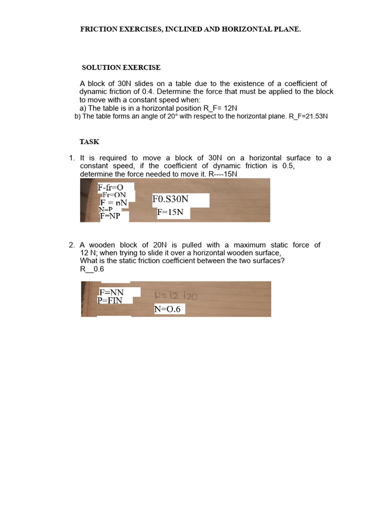 Friction Exercises: Force Calculations | PDF