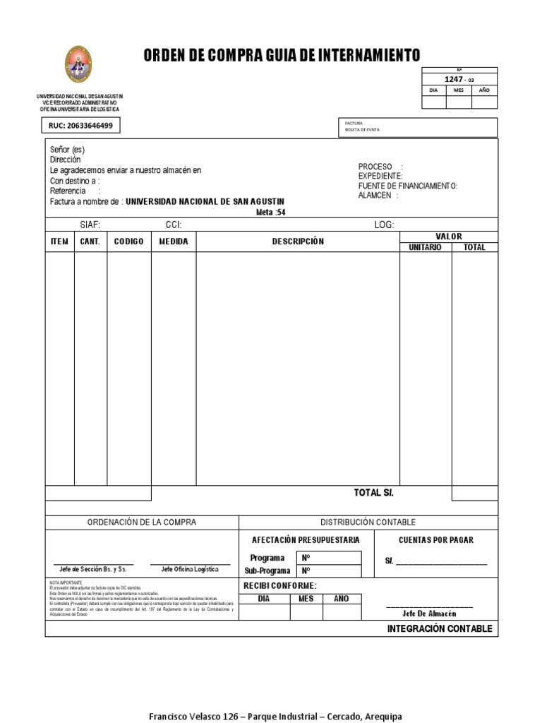 Formulario De Orden De Compra De Muestra