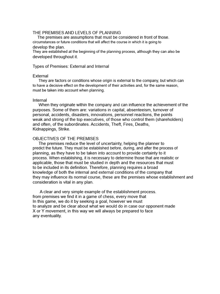 Understanding Planning Premises and Levels | PDF | Budget | Goal