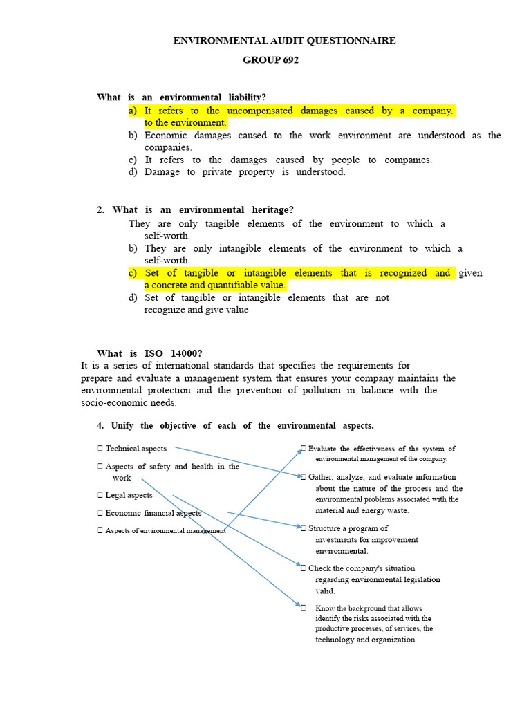 Questionnaire For The Environmental Audit Exam Group 692 | PDF