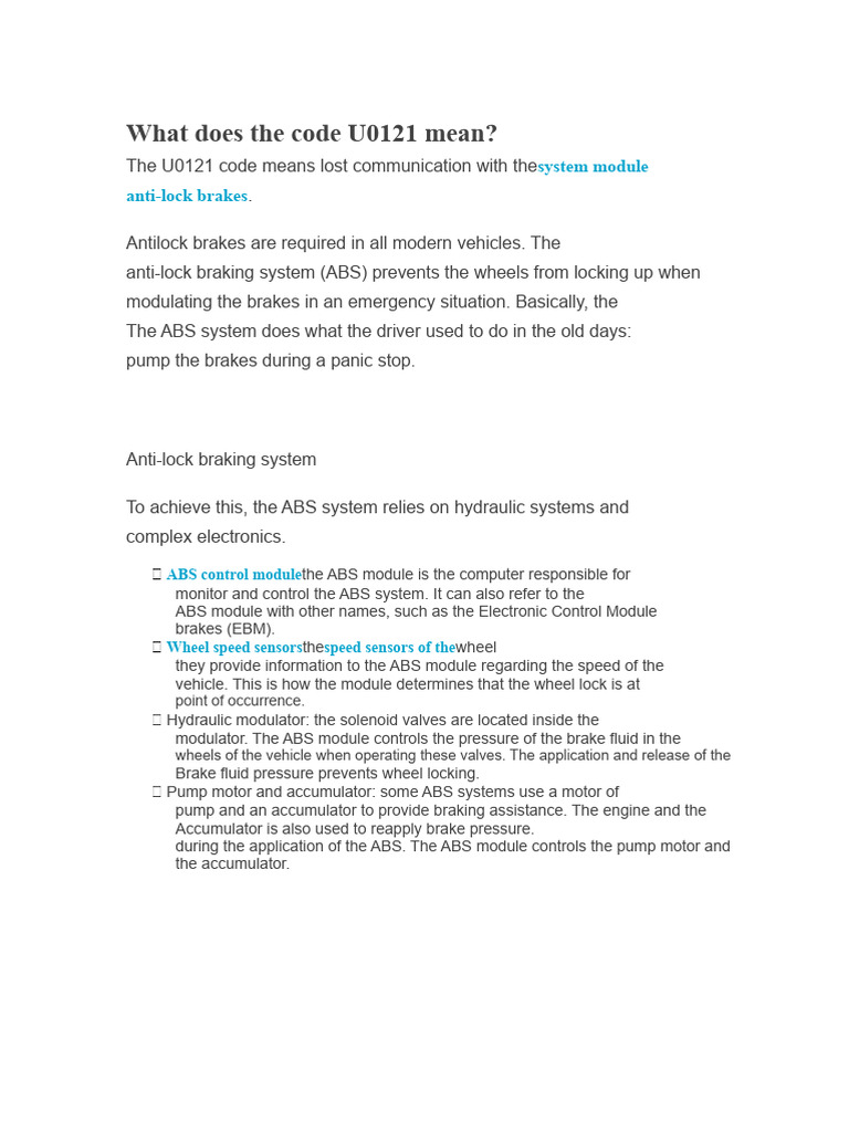 What Does The Code U0121 Mean? | PDF | Anti Lock Braking System ...