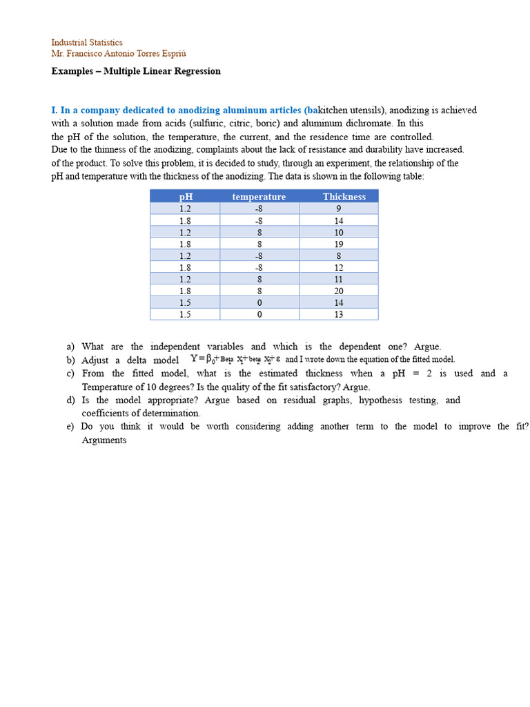 Examples - Multiple Linear Regression | PDF | Linear Regression | Statistical Inference