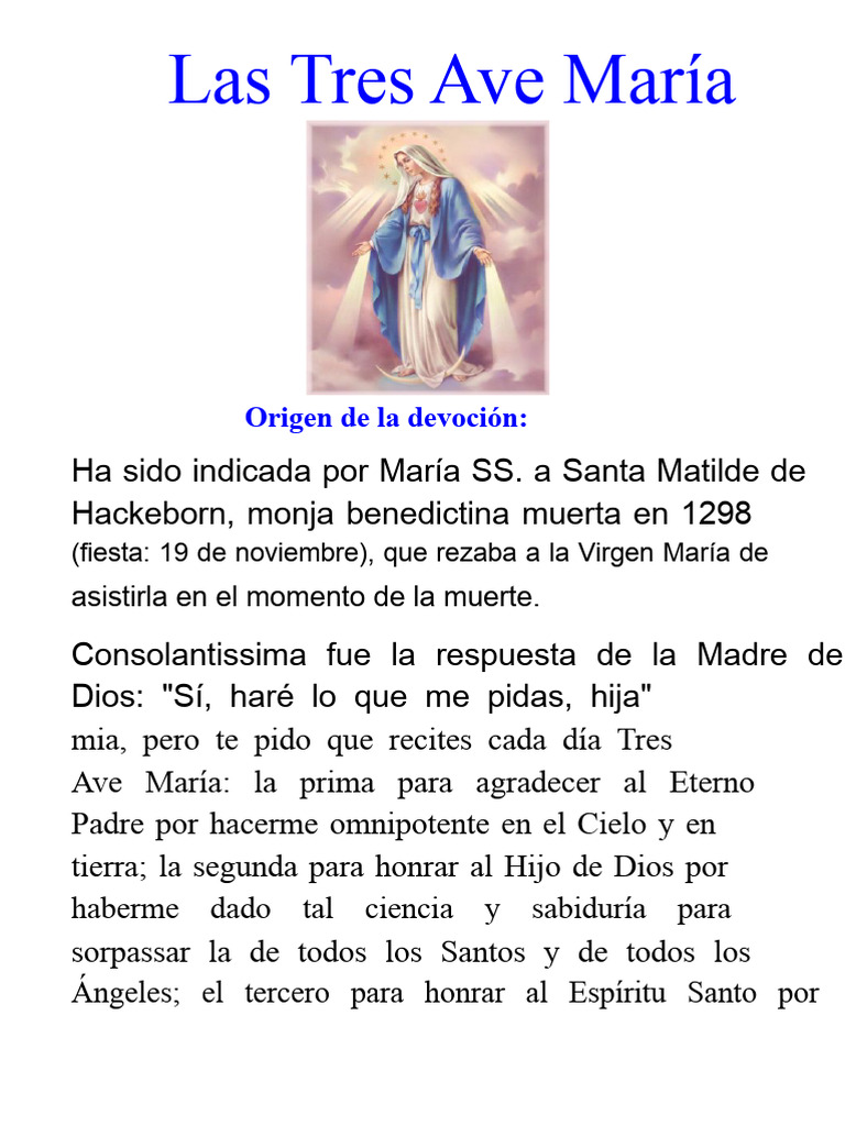Las Tres Ave María | PDF | María, madre de Jesús | Oración
