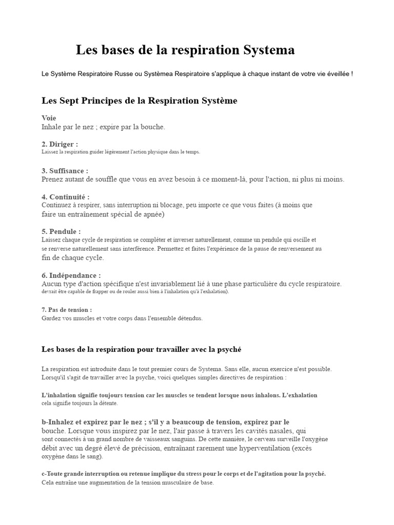 Bases de la respiration Systema | PDF | Physiologie | Physiologie animale